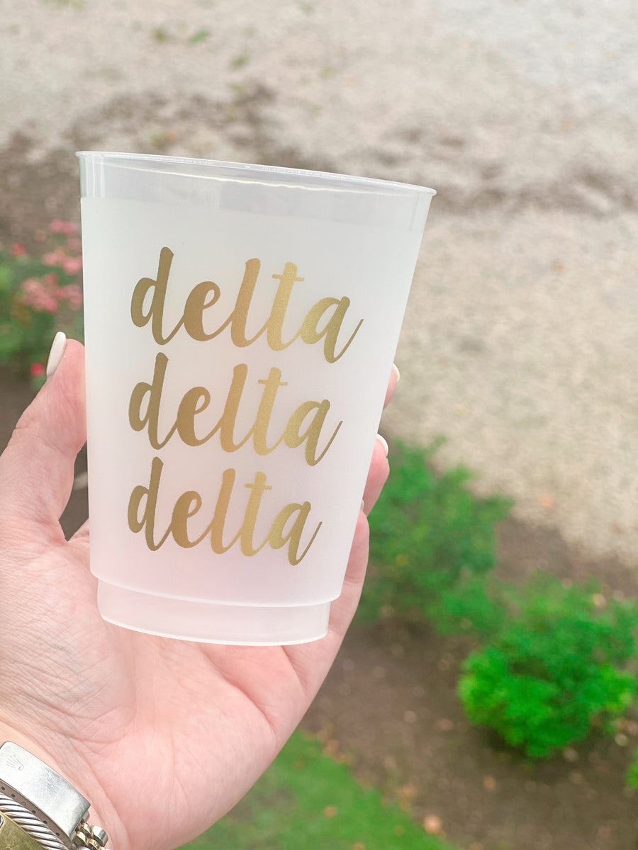 GOLD SORORITY SCRIPT FROST FLEX CUPS – Leigh + Letters